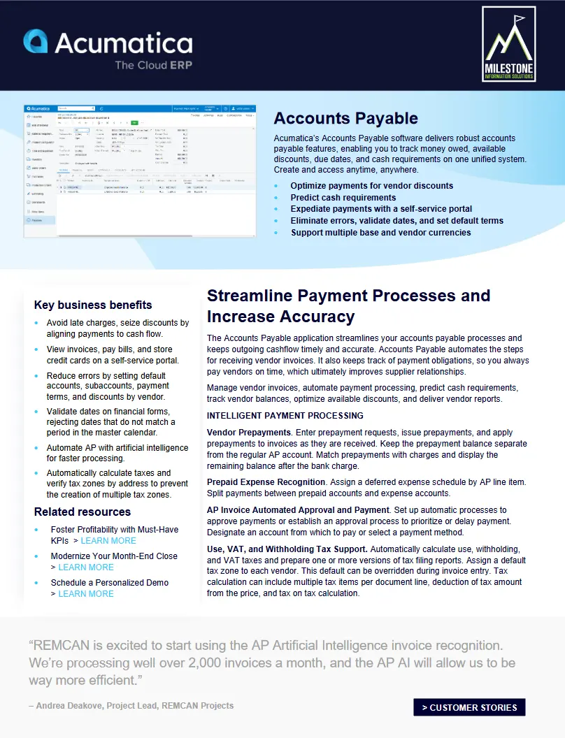Acumatica Accounts Payable - Financial Management | Milestone IS